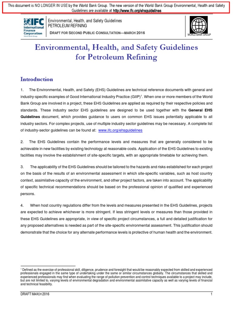 Petroleum Refining EHS Guideline - 2016 Clean Draft Revised | PDF | Sewage Treatment | Water ...