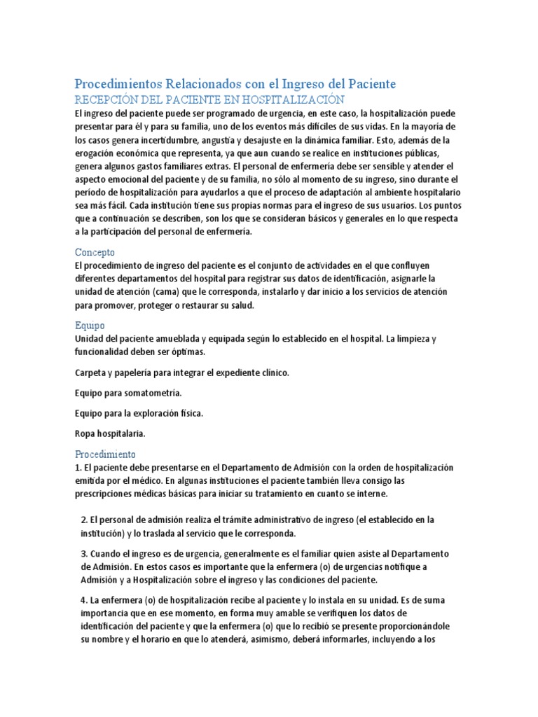 Procedimientos para el Ingreso del Paciente en el Hospital: Una Guía ...