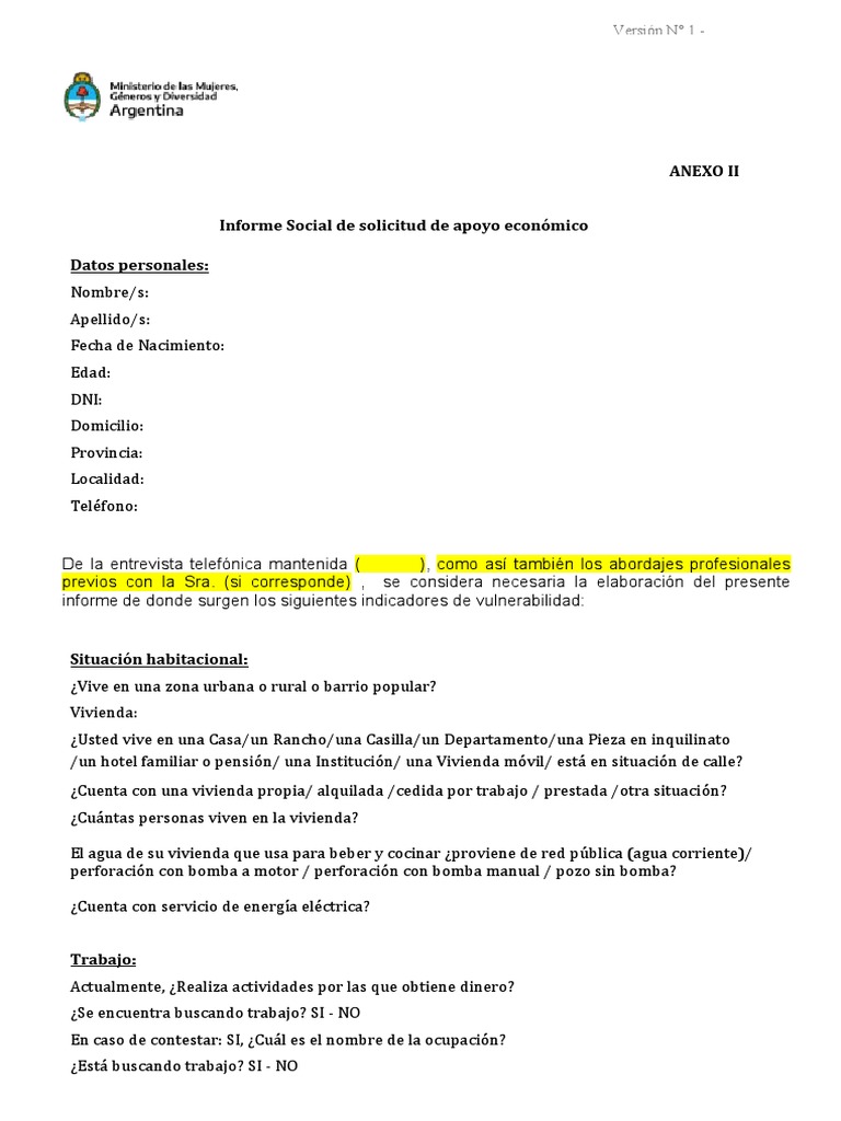 Modelo Informe Social Subsidio | PDF