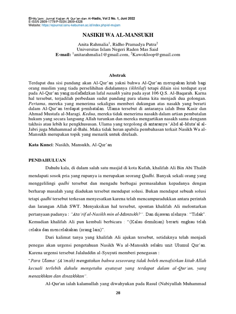 Pemahaman Nasikh dan Mansukh dalam Al-Qur'an | PDF