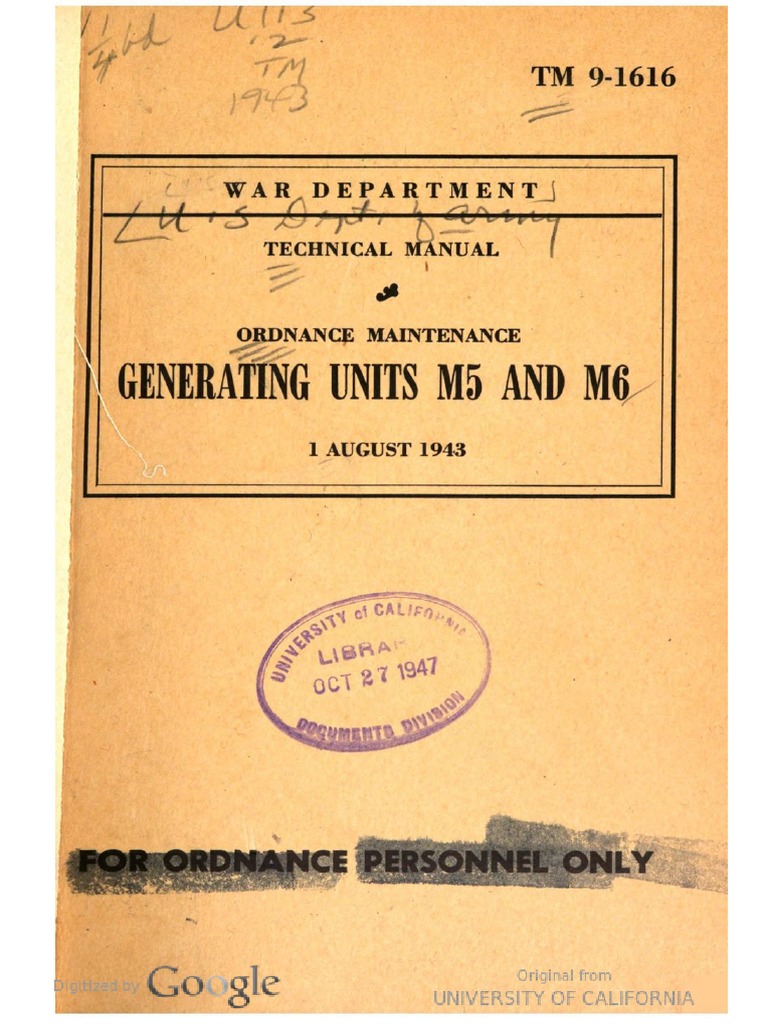 TM 9-1616 Generating Units M5 & M6 | PDF | Piston | Manufactured Goods