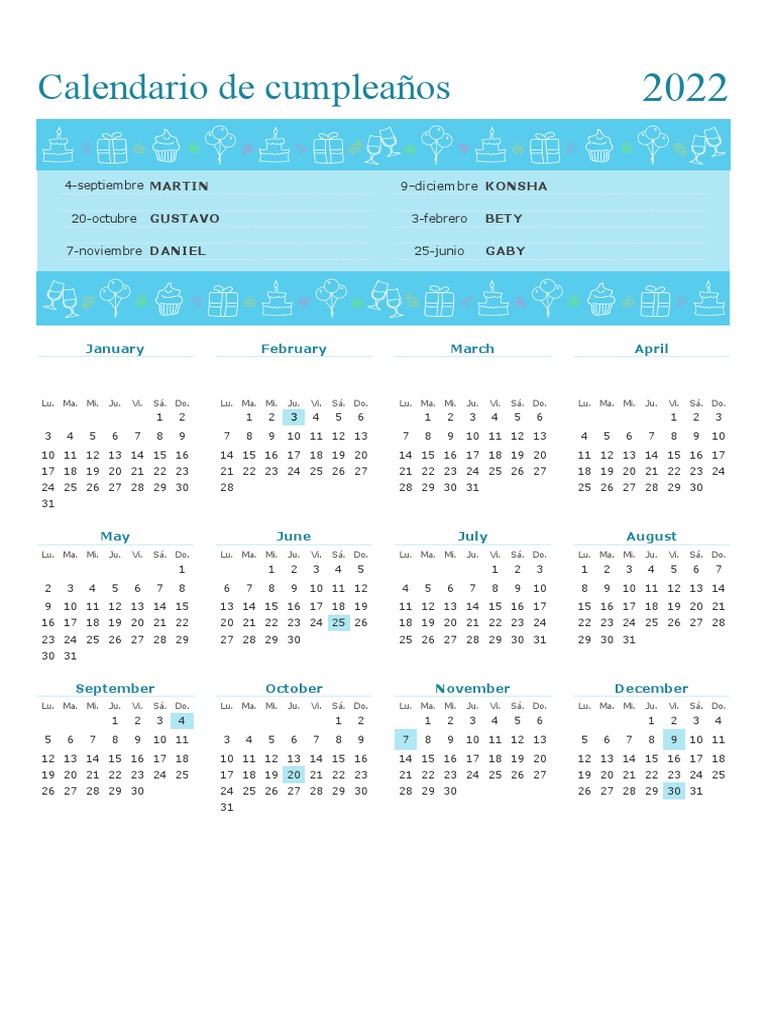 Calendario de Cumpleaños 2022 | PDF