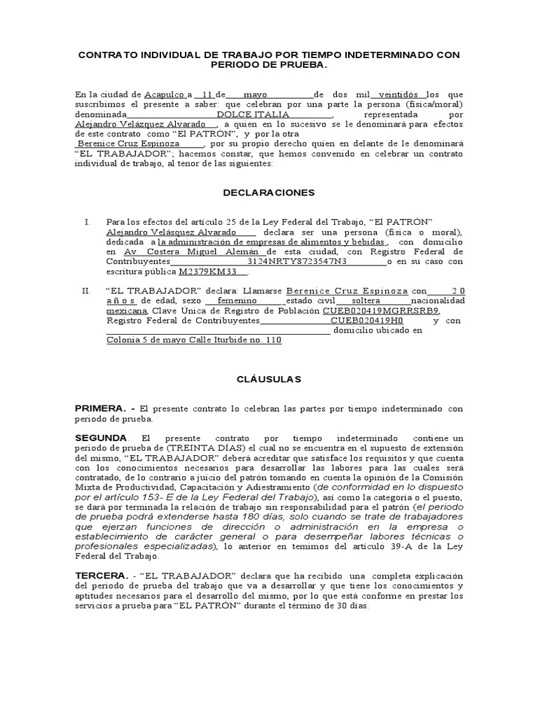 Contrato Tiempo Indeterminado | PDF | Salario | Tiempo de trabajo