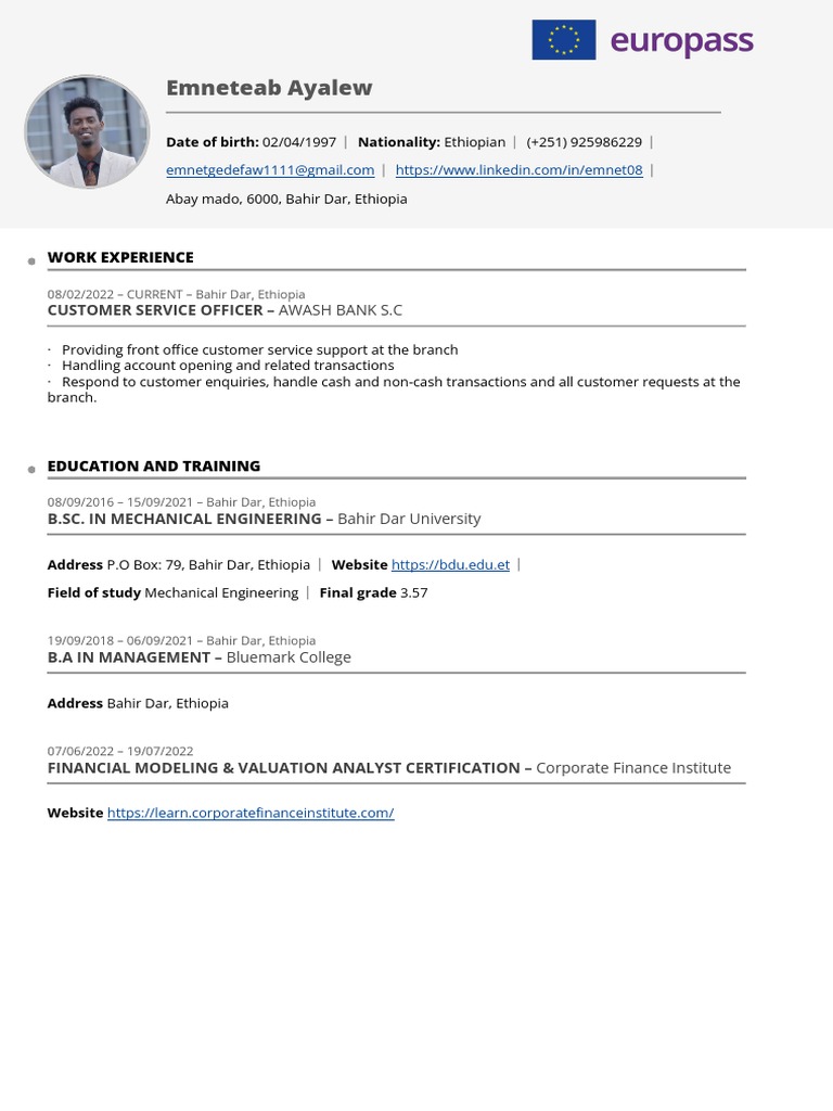 CV Europass | PDF | Ethiopia