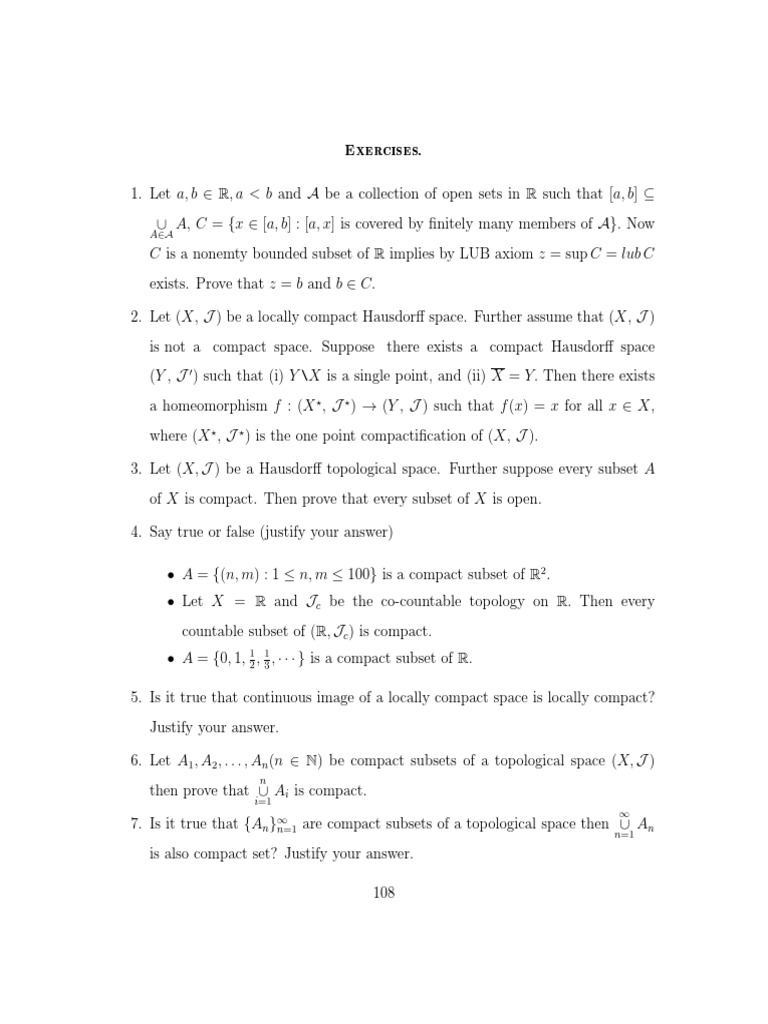 Chap4_exercise | PDF | Compact Space | Topological Spaces