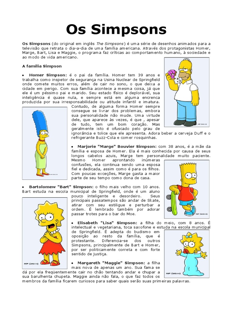 Perfil dos Personagens de Os Simpsons | PDF | Séries produzidas para TV ...
