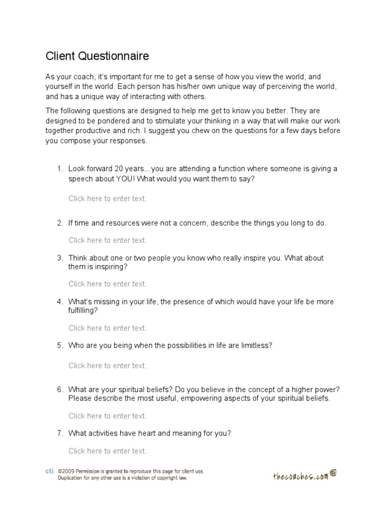 Client Self-Discovery Questionnaire | PDF