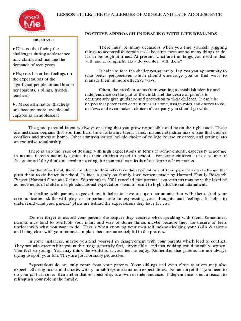 PERDEV LESSON 6 Challenges in The Middle & Late Adolescence | PDF | Adolescence | Self Concept
