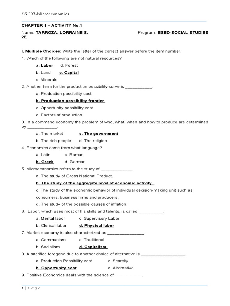Chapter 1 Microeconomics Pdf Labour Economics Market Economics