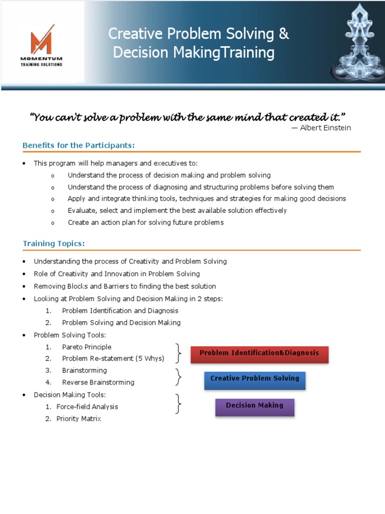 Problem Solving & Decision Making Training | PDF | Decision Making | Creativity