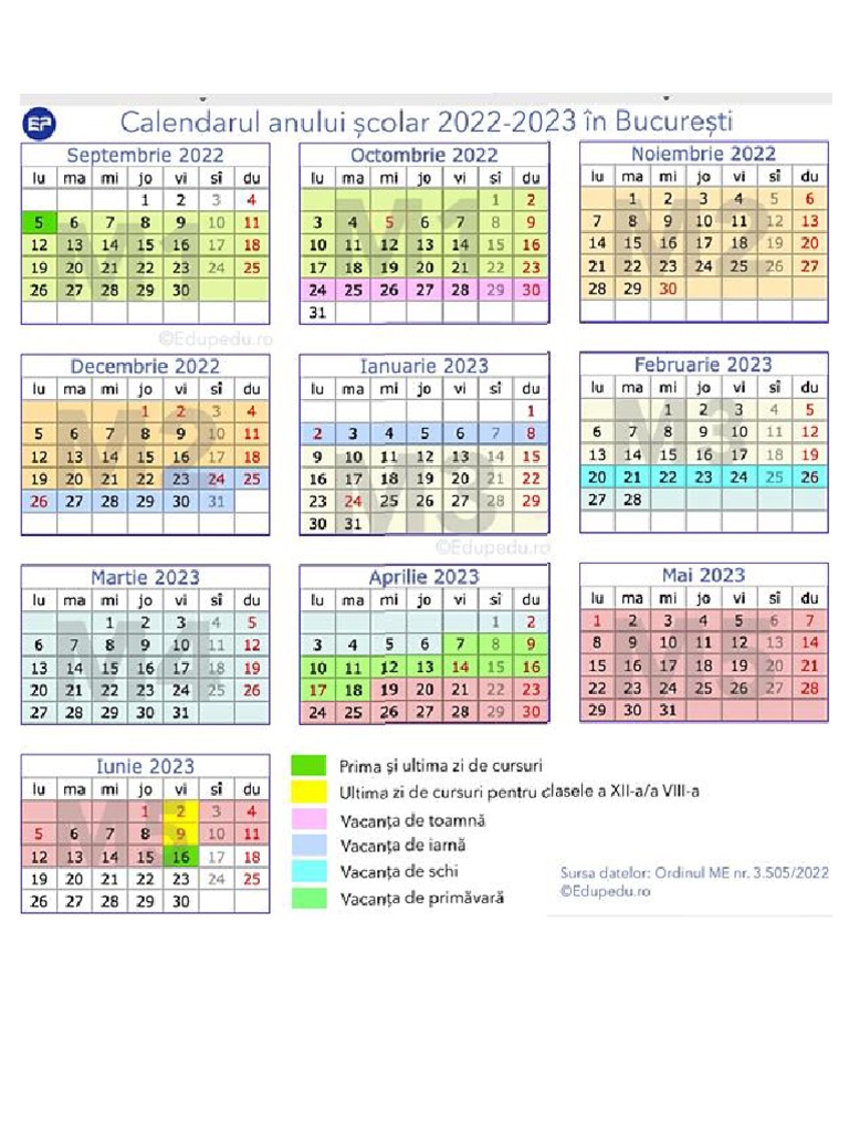 Calendar-An Scolar 2022-2023-Bucuresti PDF | PDF