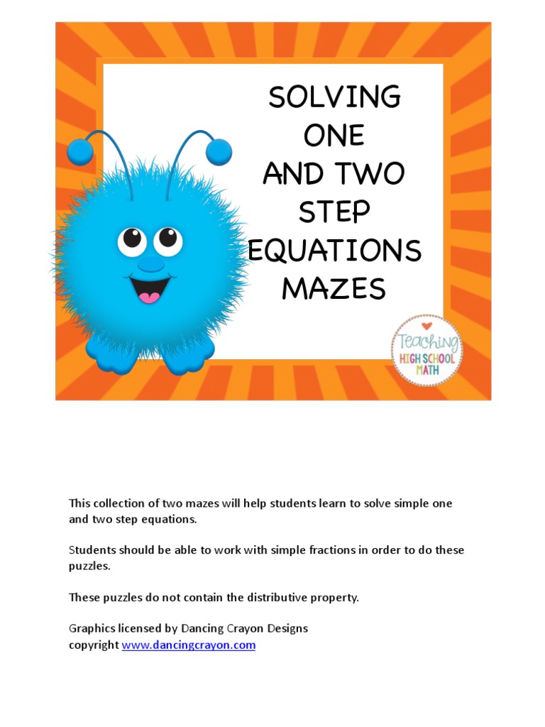 Solving ONE and Two Step Equations Mazes | PDF