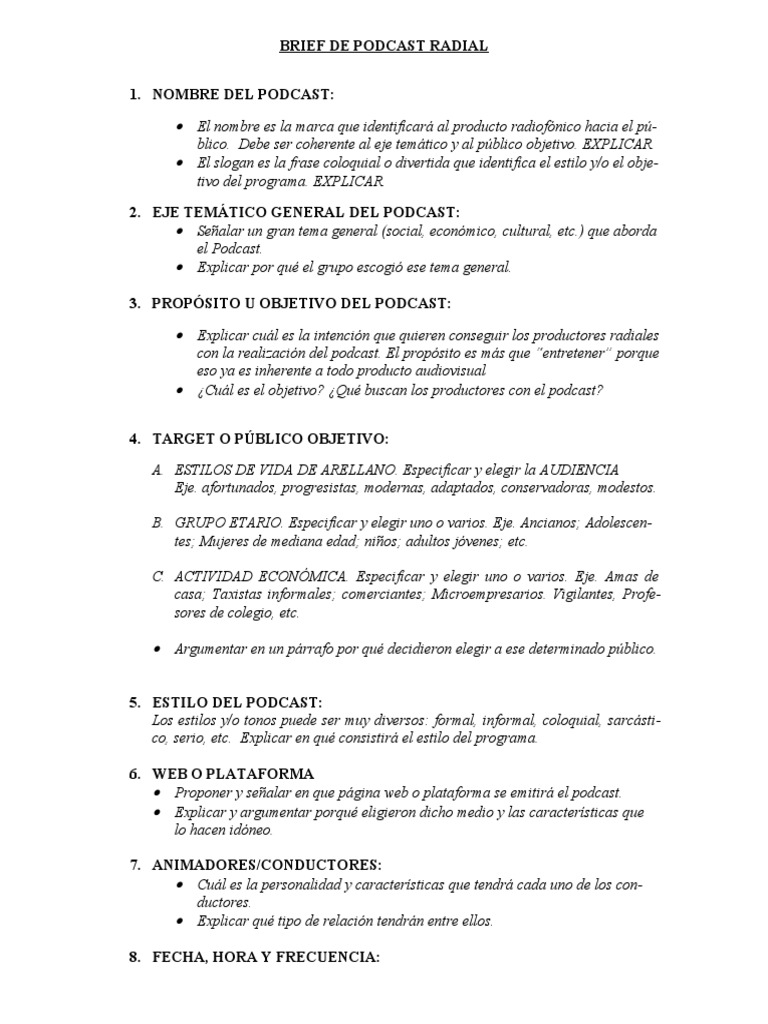 BRIEF PARA PODCAST | PDF | Escritura de guiones