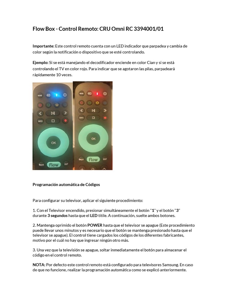 Flow Box Control Remoto CRU Omni RC 3394001.01 | PDF
