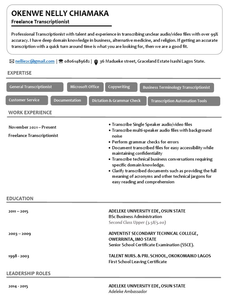 Transcription CV | Download Free PDF | Communication | Cognitive Science