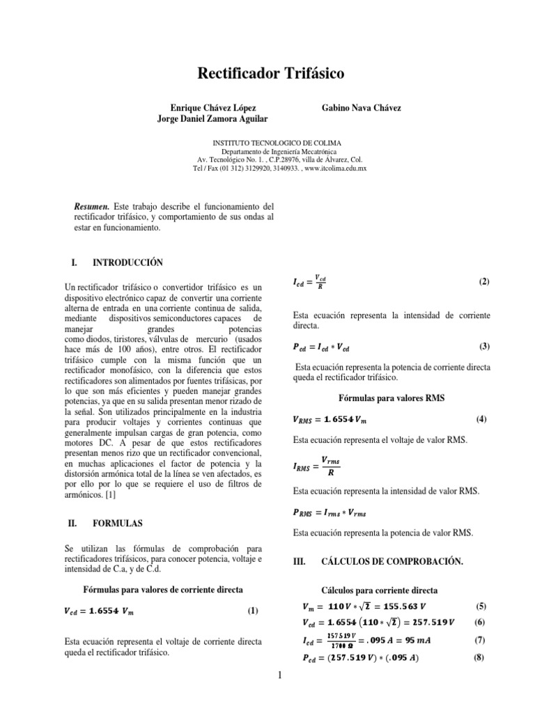 Rectificador Trifásico: Funcionamiento y Cálculos | PDF | Rectificador | Corriente eléctrica