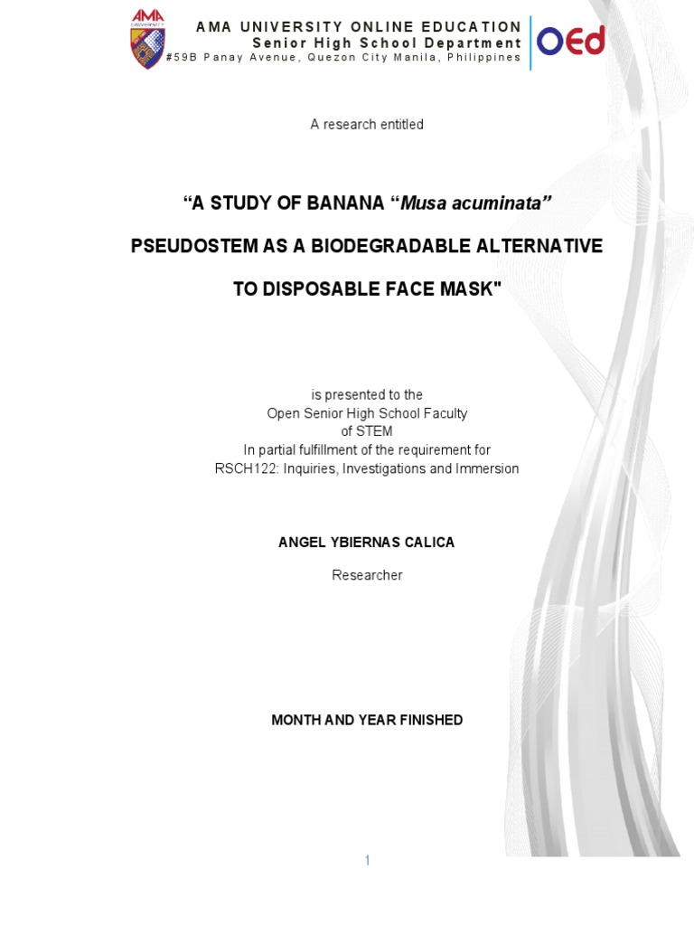 "A STUDY OF BANANA "Musa Acuminata" Pseudostem As A Biodegradable Alternative To Disposable Face ...