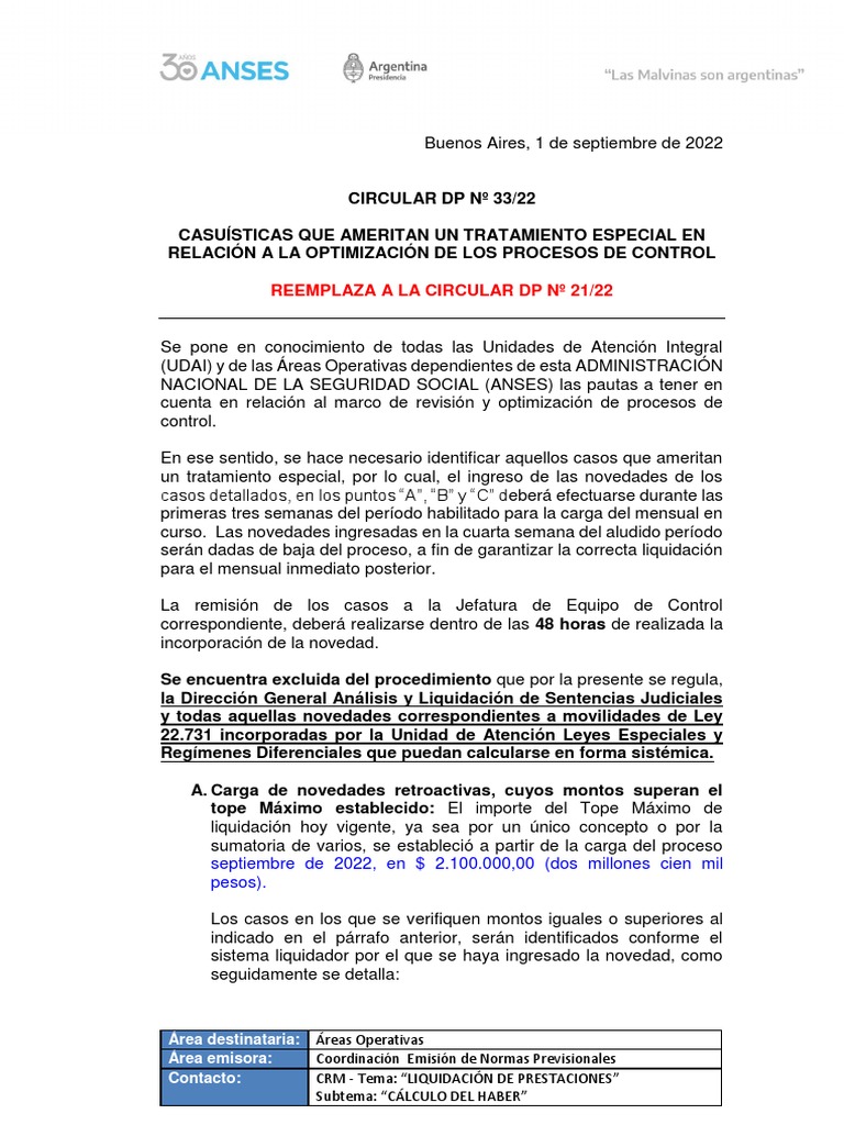Circular DP #33-22 Casuísticas Que Ameritan Un Tratamiento Especial en ...