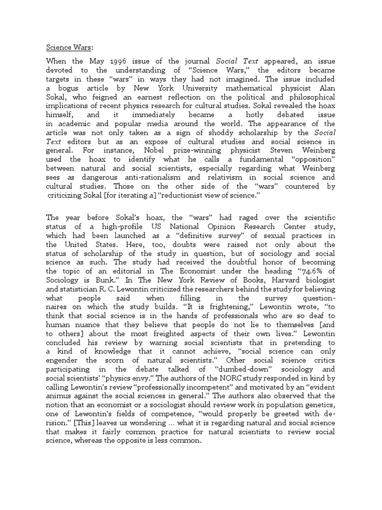 Science Wars: Debate Over Social vs Natural Sciences | PDF | Science ...