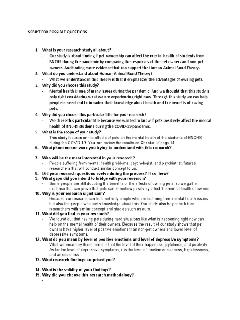 Script For Possible Questions | PDF | Depression (Mood) | Behavioural ...