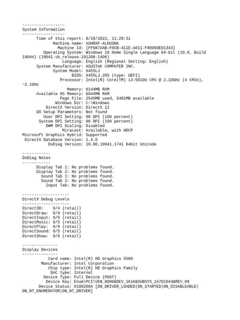 DX Diag | Download Free PDF | Device Driver | Graphics Processing Unit