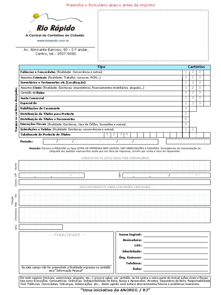 Formulário Rio Rápido | PDF