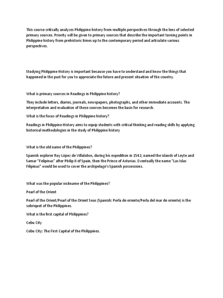 This Course Critically Analyzes Philippine History From Multiple ...