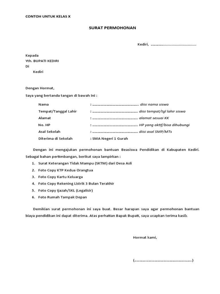 Contoh Surat Permohonan | PDF | Karier & Perkembangan | Olahraga & Rekreasi