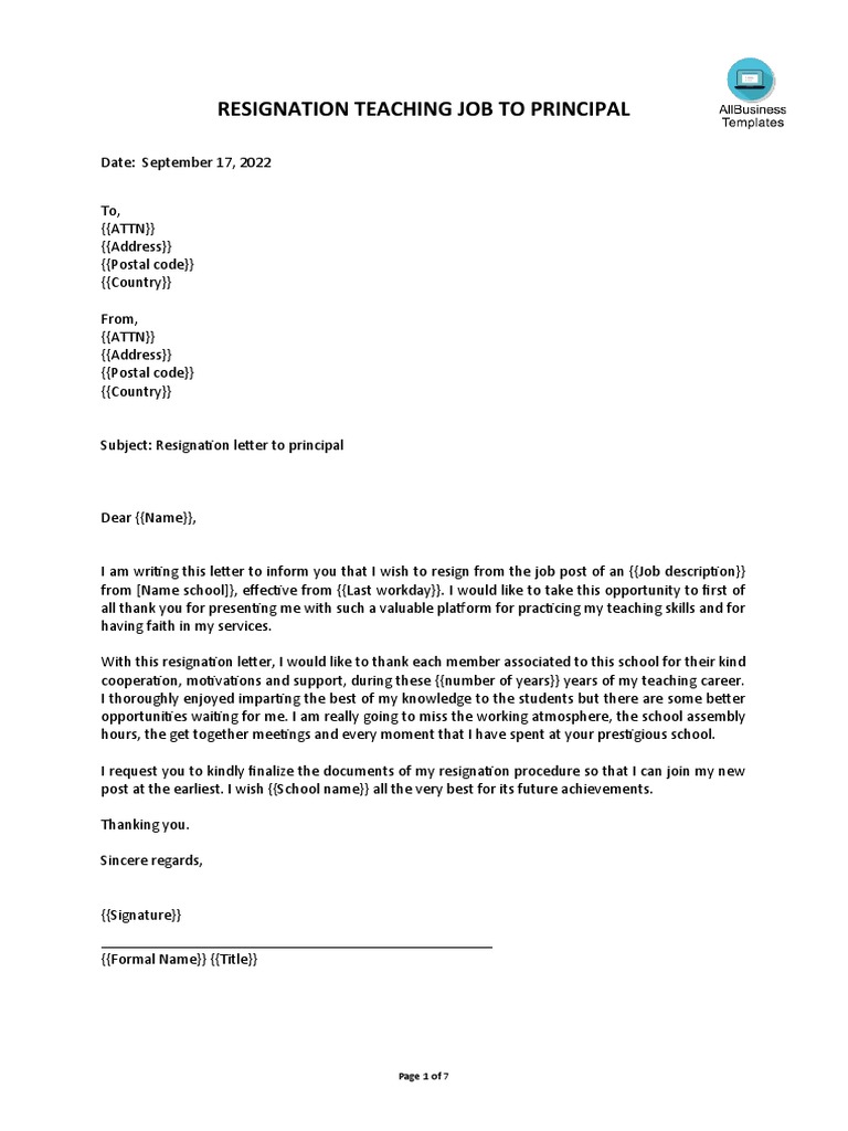 Teacher Resignation Template | PDF | Teachers