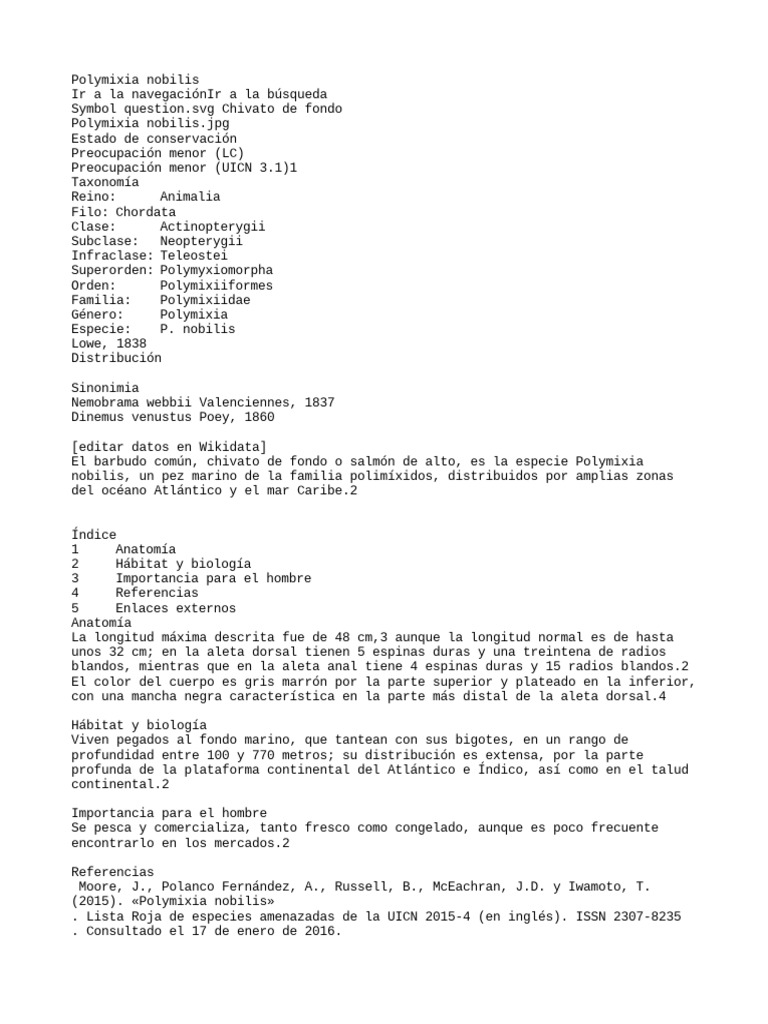 Polymixia Nobilis | PDF
