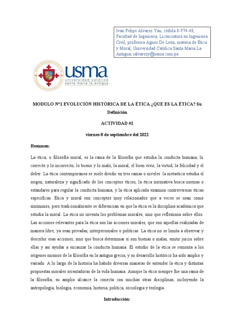 Actividad 01 Etica y Moral | PDF | Metafísica | Teorías filosóficas