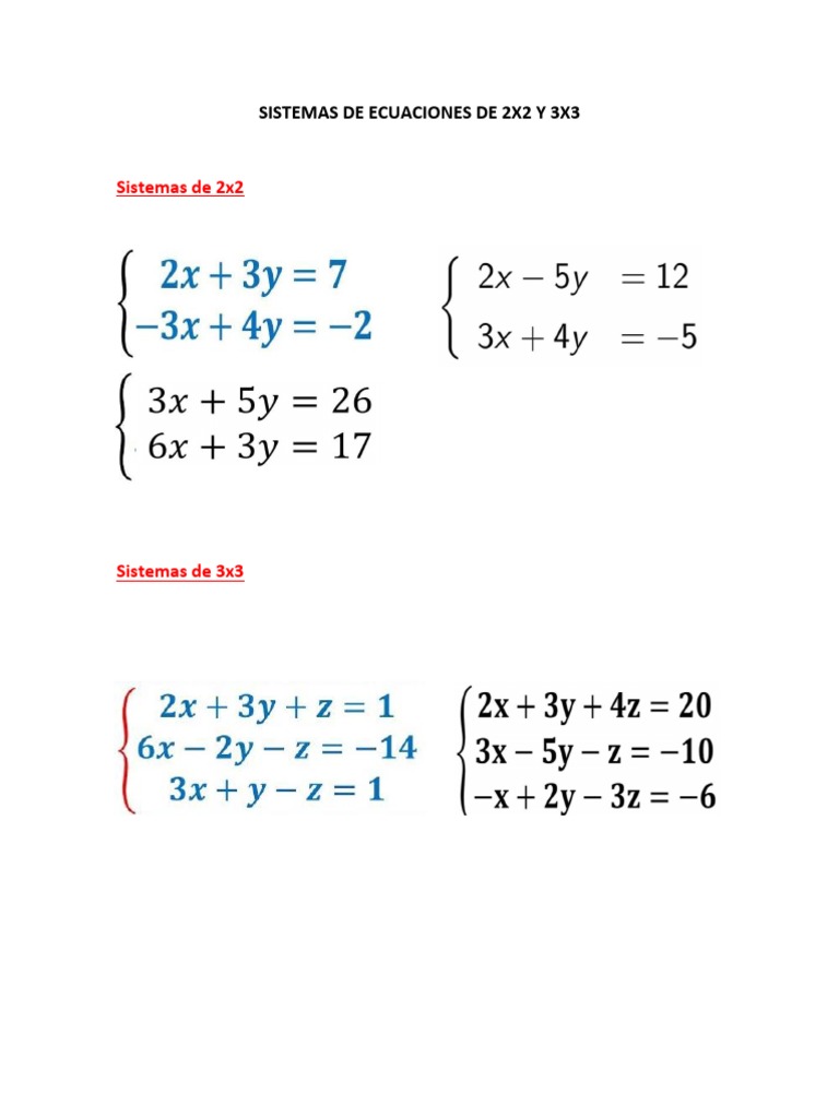 Sistemas de Ecuaciones 2x2 y 3x3 | PDF | Salud y bienestar
