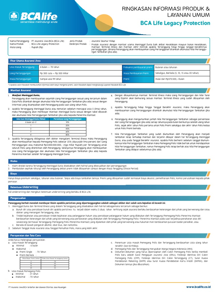 Bca Life Legacy Protection 1648013169 | PDF