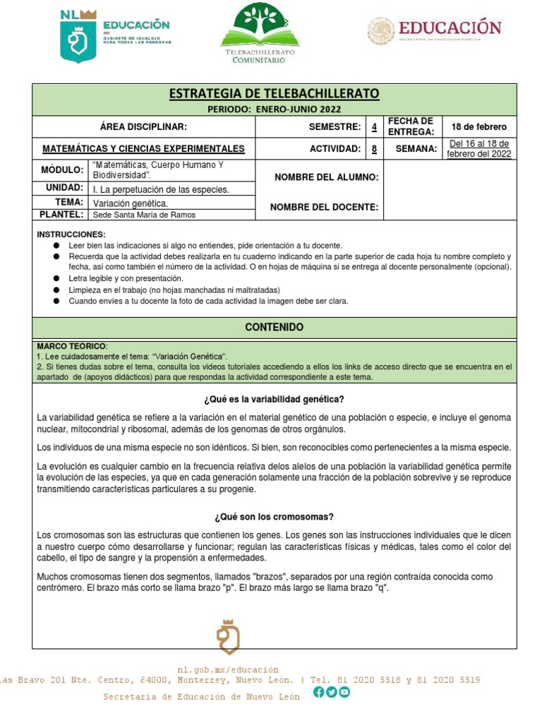 Mod4 Uni1 Act8 | PDF | Gene | Cromosoma