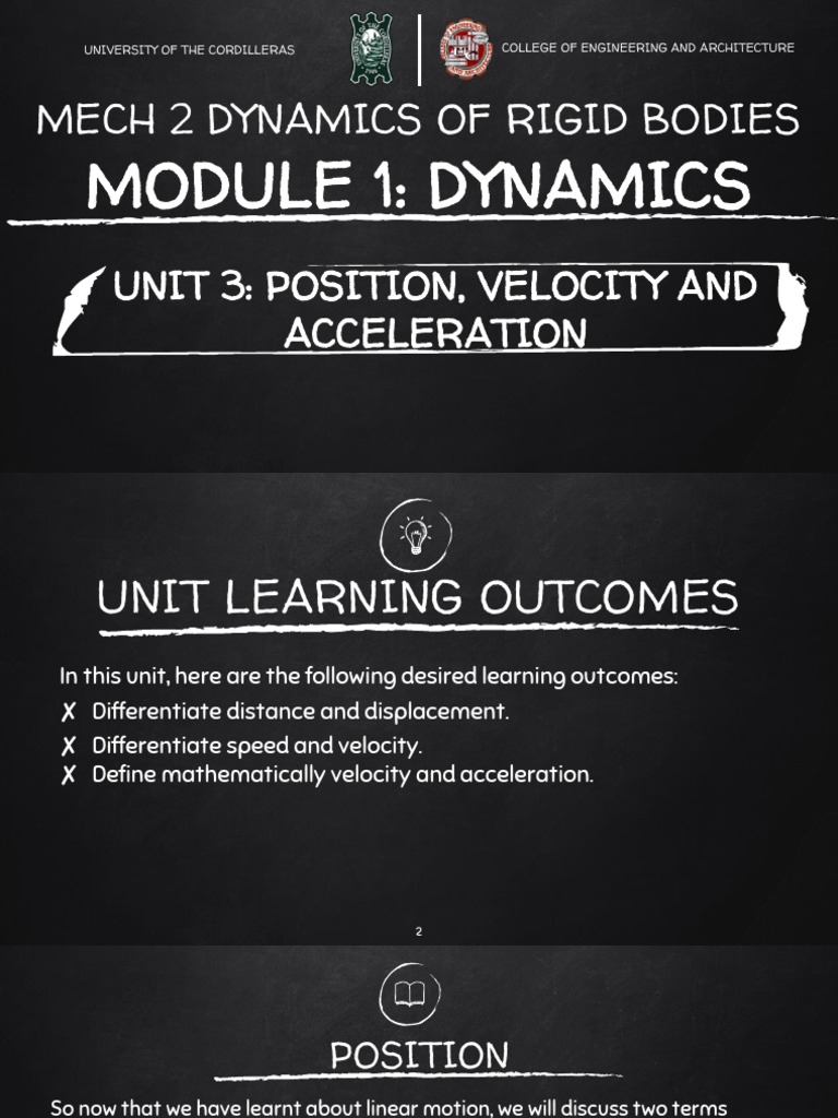 Mech 2 Module 1 Unit 3 (Position, Velocity and Acceleration) | PDF ...