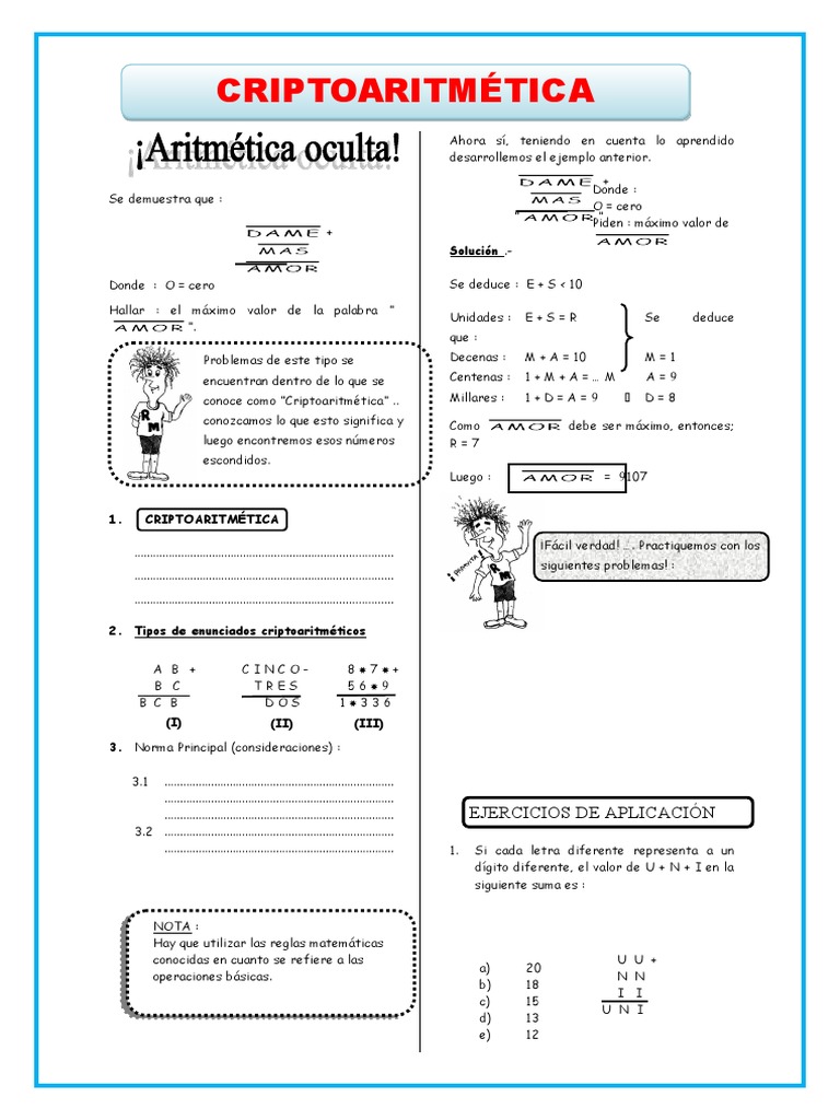 Criptoaritmetica para Quinto de Secundaria | PDF | Sustracción | Matemáticas