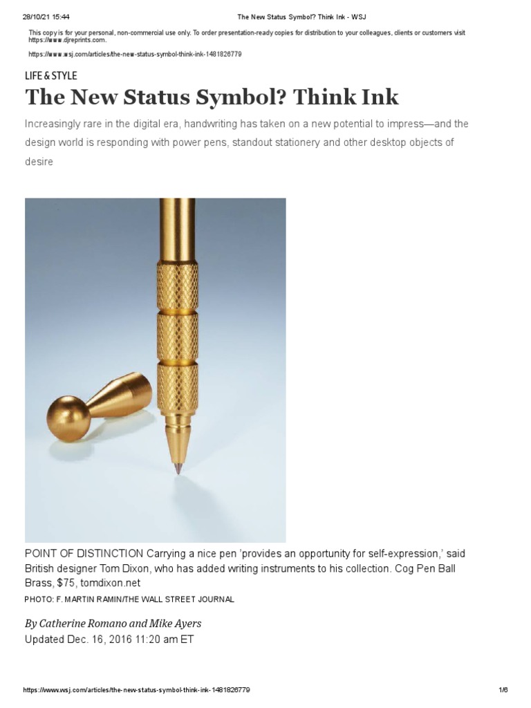 The New Status Symbol - Think Ink - WSJ | PDF | Pen | Stationery