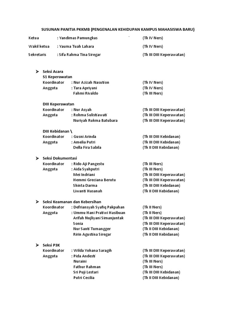 Susunan Panitia PKKMB 2023 | PDF