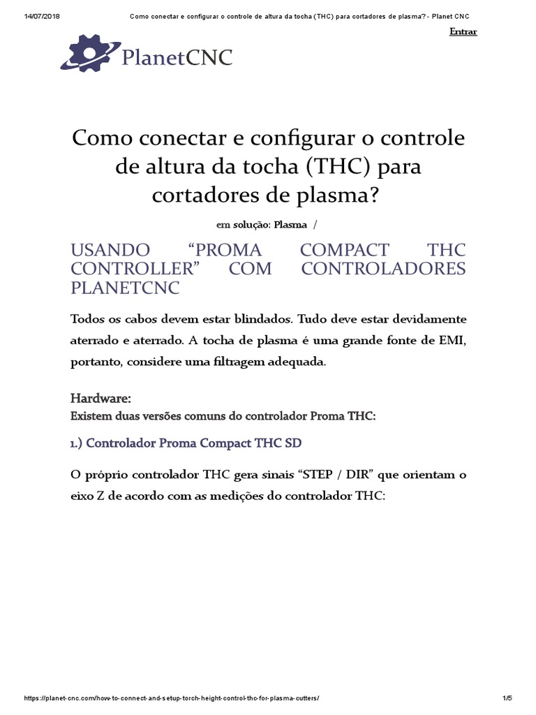 Como Conectar e Configurar o Controle de Altura Da Tocha (THC) para Cortadores de Plasma ...