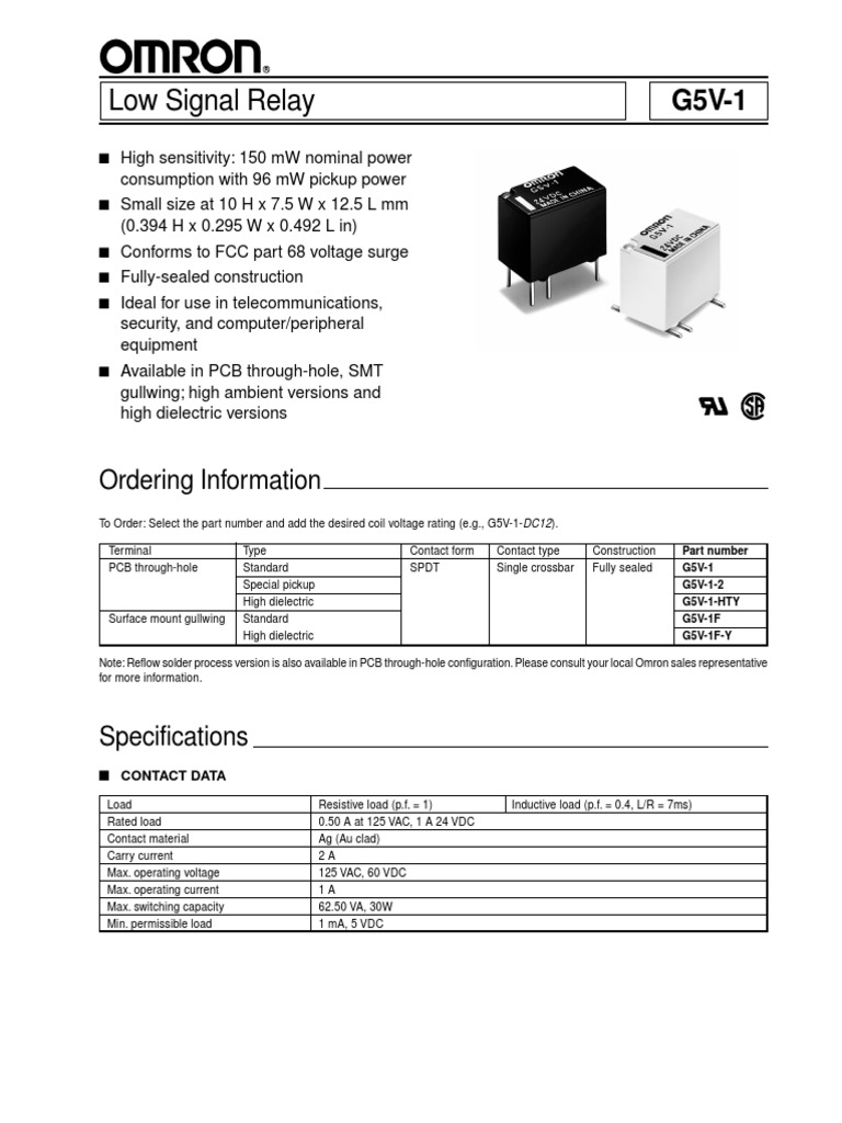 G5V Datasheet | PDF | Printed Circuit Board | Inductor