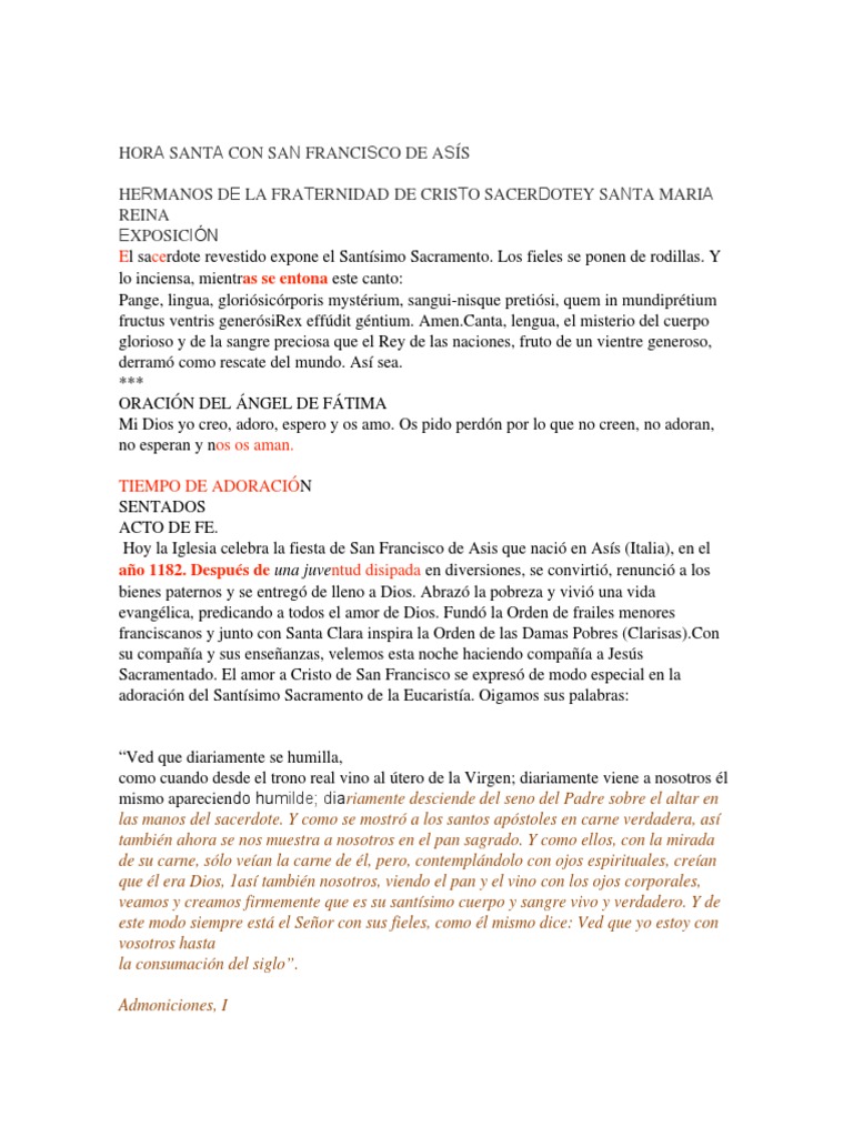 Hora Santa Con San Francisco de Asis | PDF | eucaristía | Sacerdote