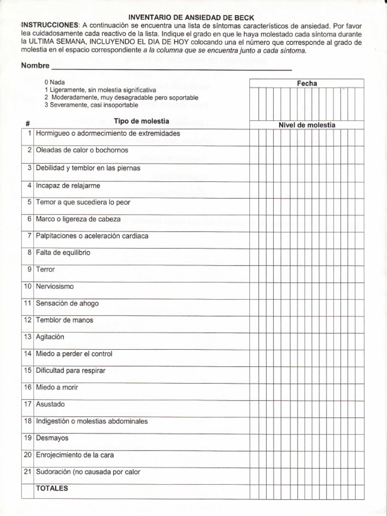 Beck Escala de Ansiedad | PDF