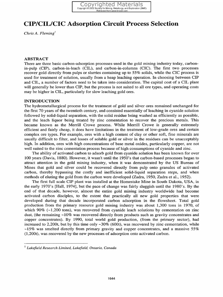 CIP CIL CIC - Adsorption Circuit Process Selection | PDF | Adsorption ...