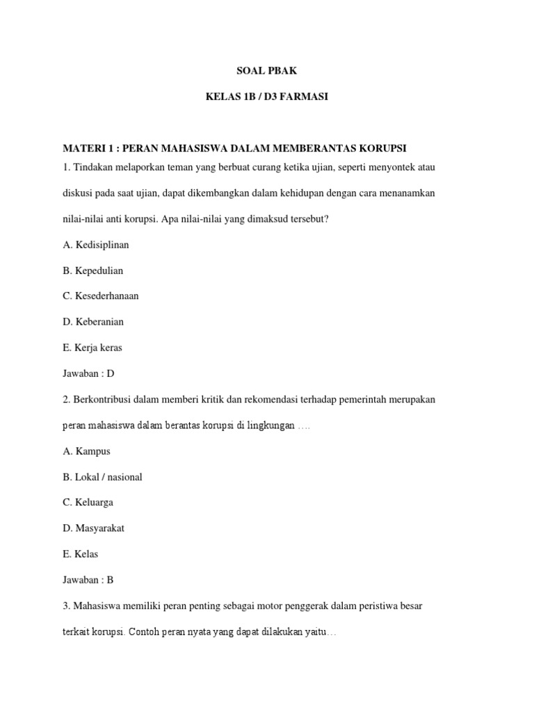 Soal Pbak 1b d3 Farmasi | PDF | Ilmu Sosial