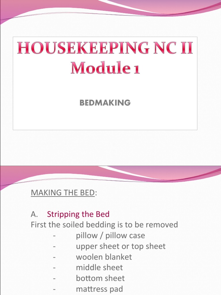 Housekeeping-Mod 1 (BedMaking) | PDF | Bed | Pillow