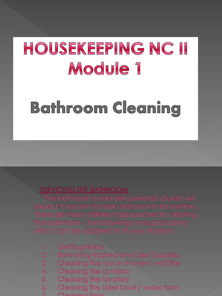 Housekeeping-Mod 1 (Bathroom Cleaning) | PDF | Sink | Shower
