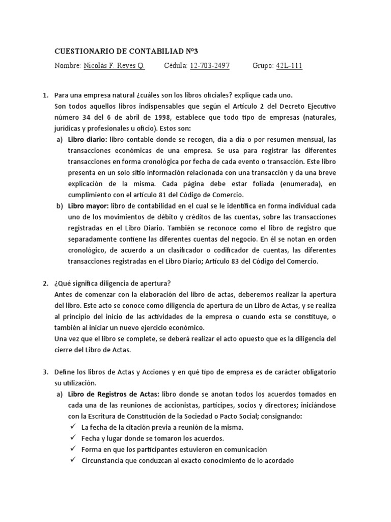 Cuestionario N°3 Contabilidad | PDF | Contabilidad | Business