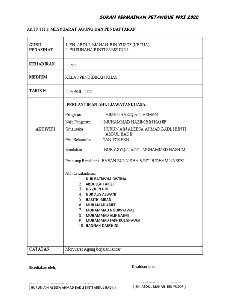 Laporan Aktiviti Koko Petanque 2021 | PDF