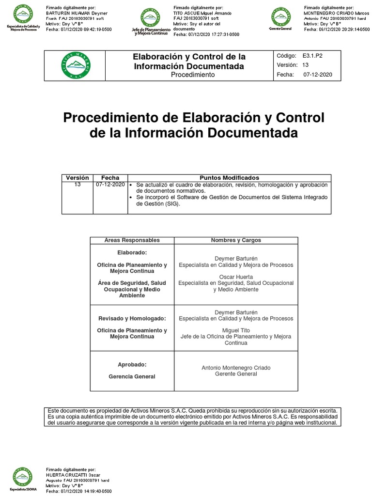 E3.1.P2 Procedimiento de Informacion Documentada v13 | PDF ...