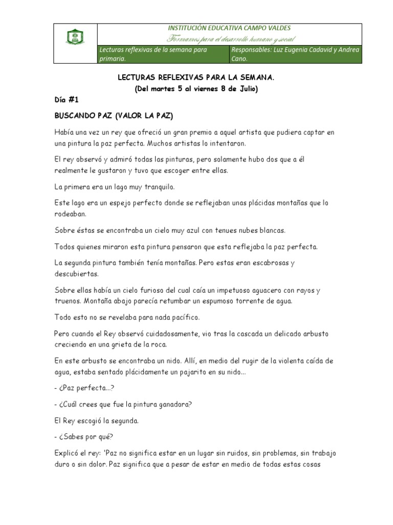 Lecturas de Reflexión para La Semana en Primaria. | PDF | Significado ...